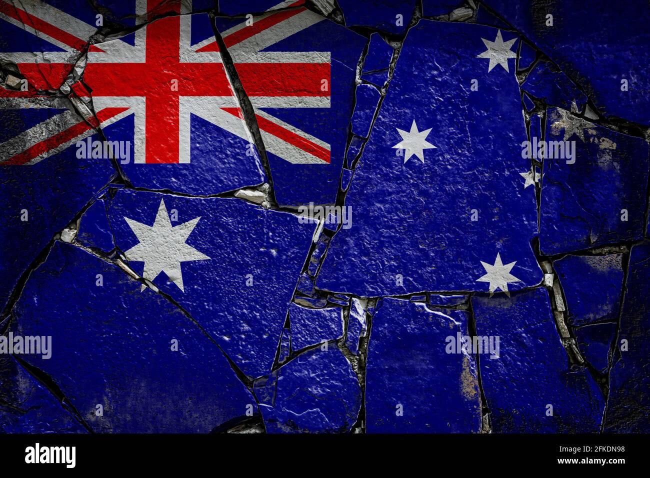 National flag of Australia depicting in paint colors on an old stone ...