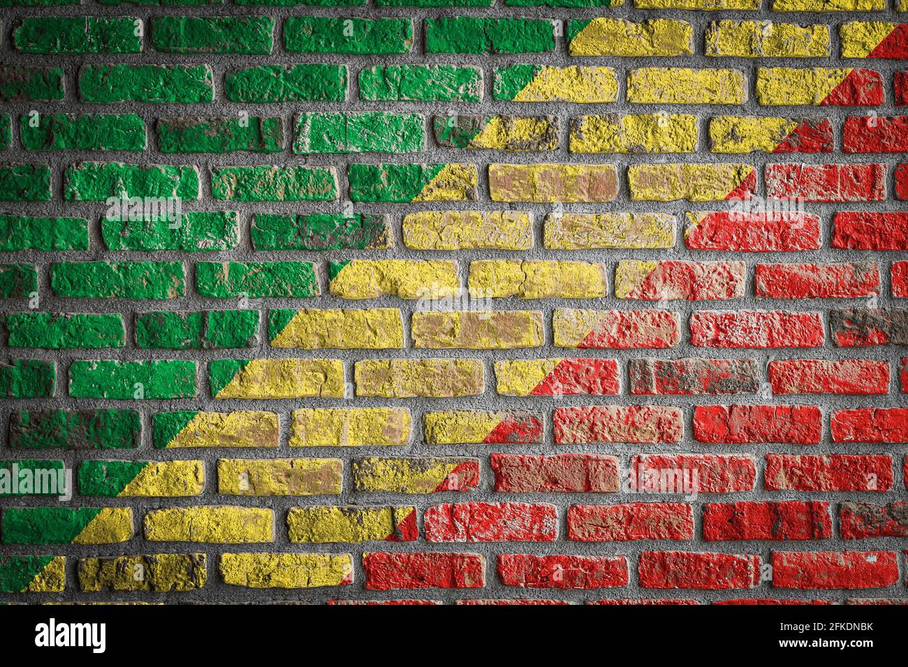 National flag of Republic of the Congo depicting in paint colors on an ...