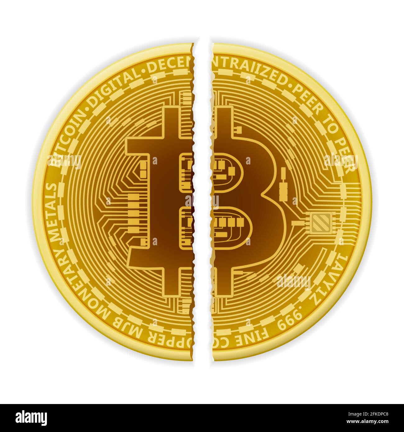 Broken bitcoin on a white background. Vector illustration Stock Photo ...
