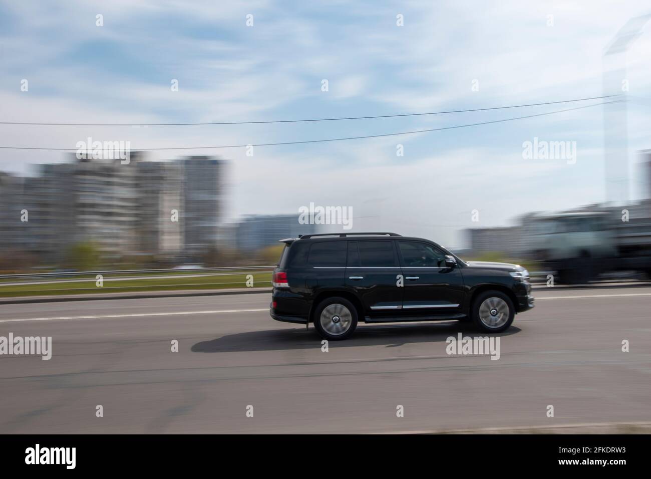 Ukraine, Kyiv - 20 April 2021: Black Toyota Land Cruiser car moving on ...