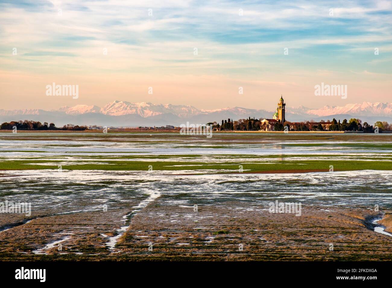 The ancient Sanctuary of Barbana with snowy mountains in the background ...