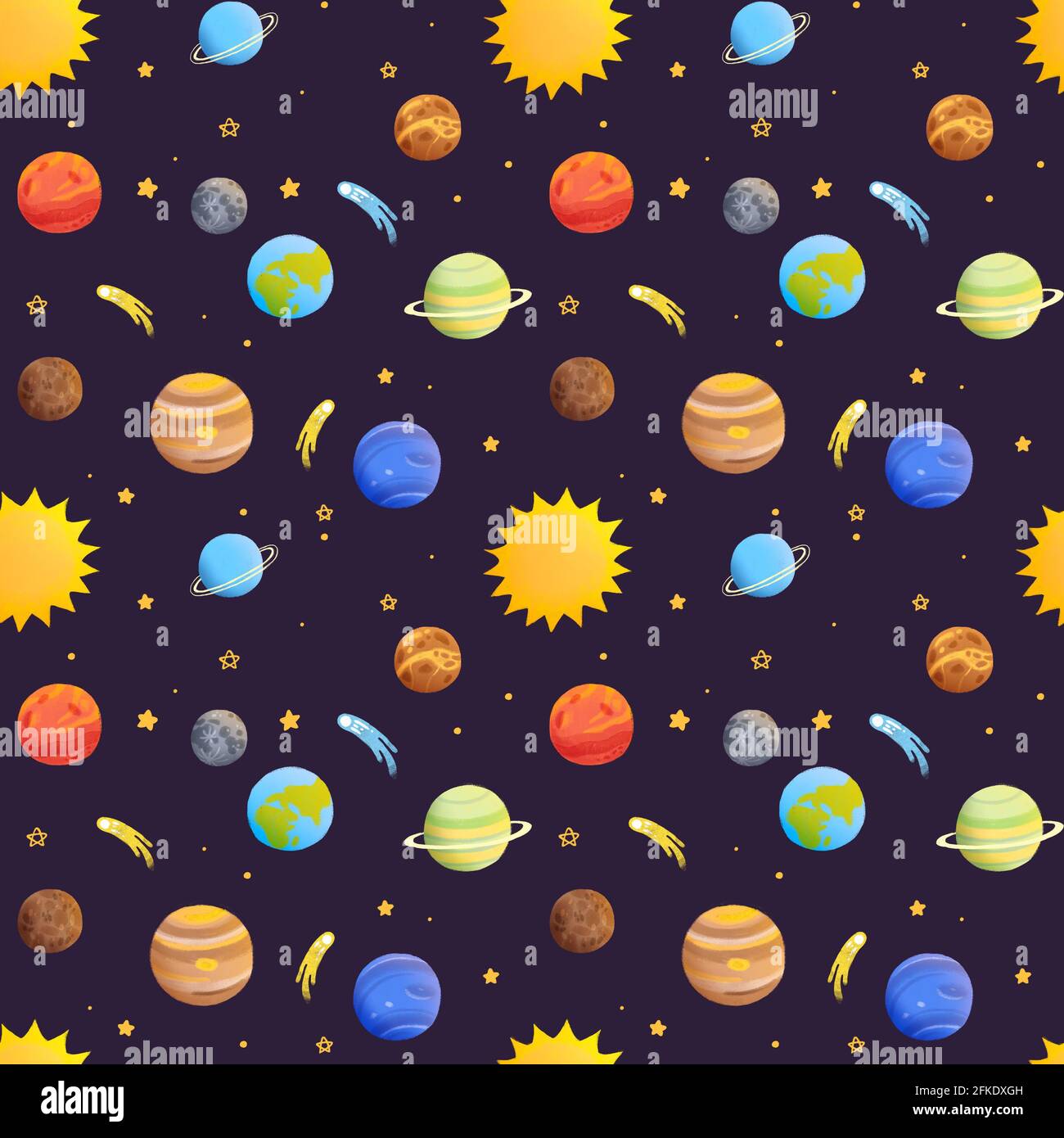 Seamless pattern of cute planets on violet background for children ...