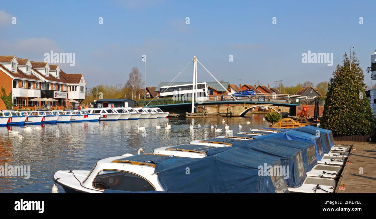 A view of Wroxham Bridge from the north side of the River Bure on the ...