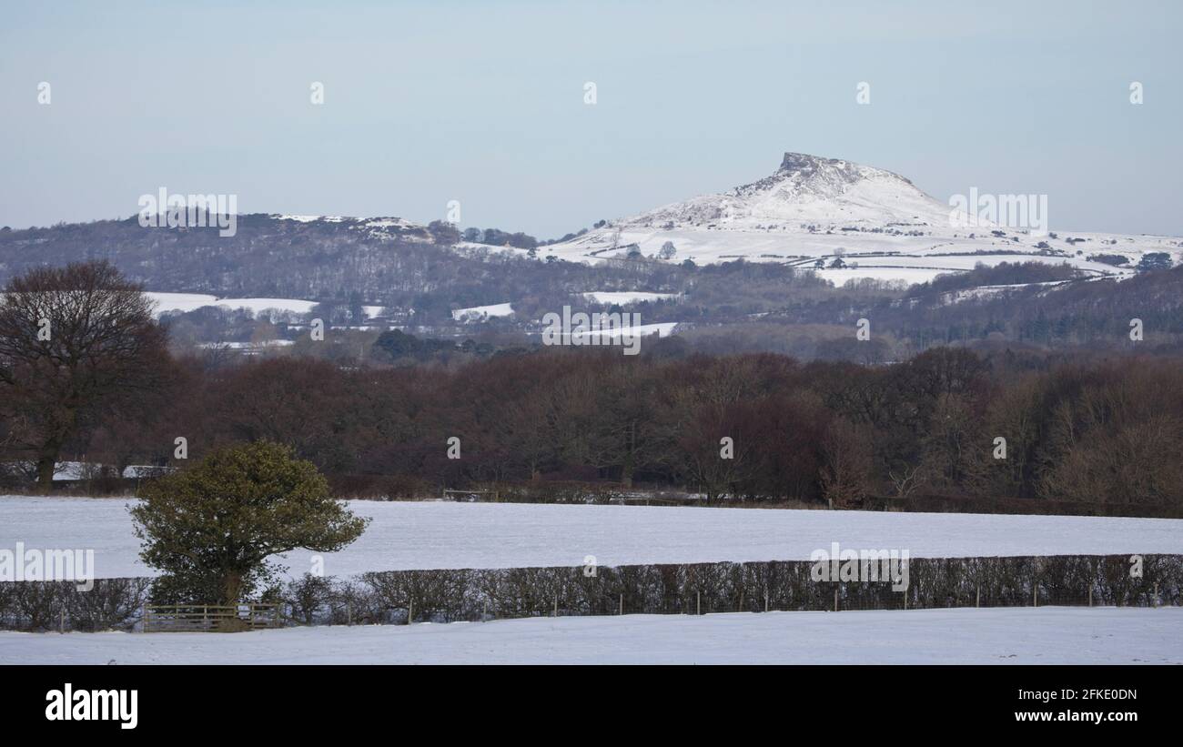 Roseberry Topping covered in snow in winter, North Yorkshire; England ...