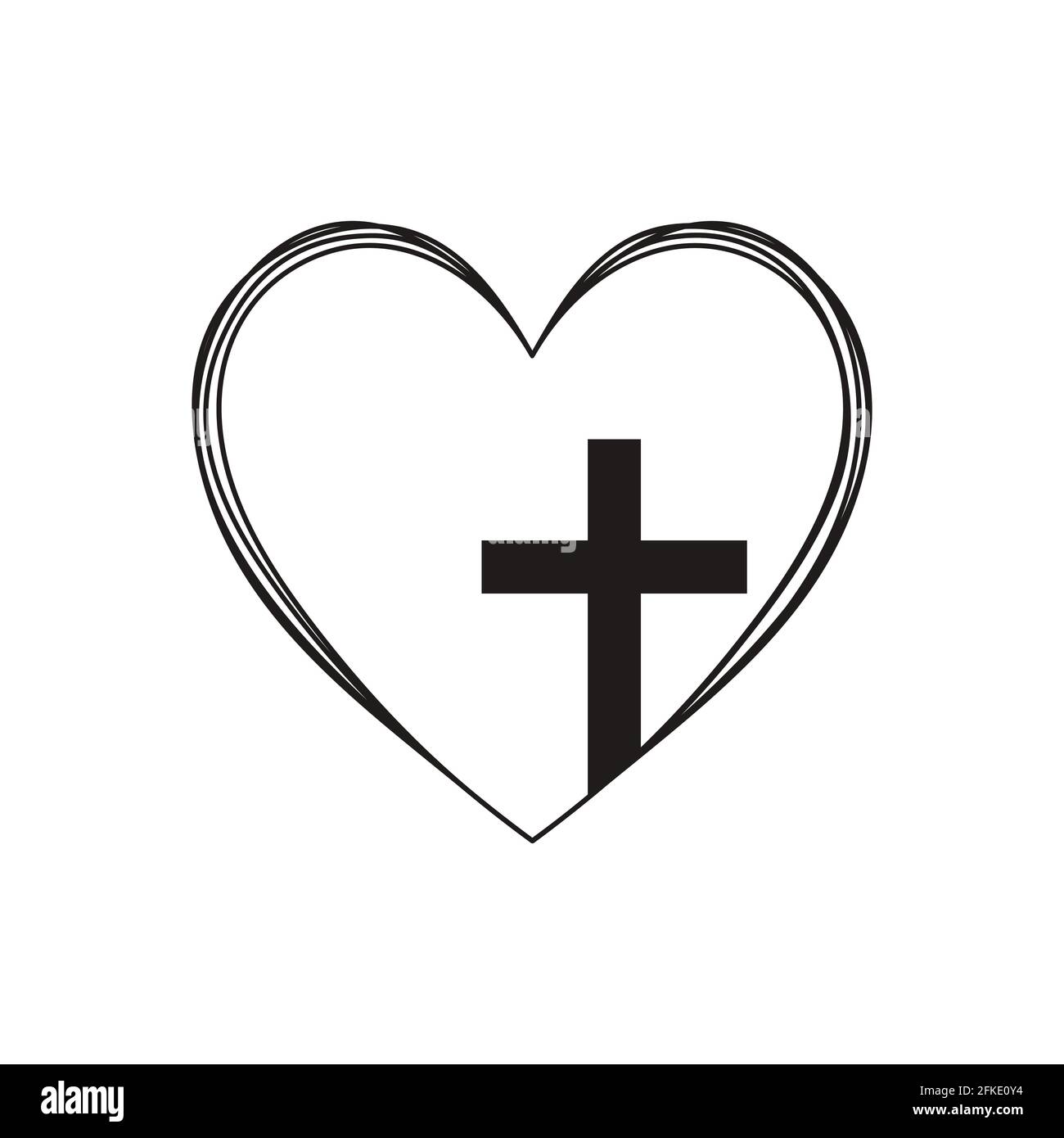 Heart with Christian cross inside. Vector illustration Stock Vector ...