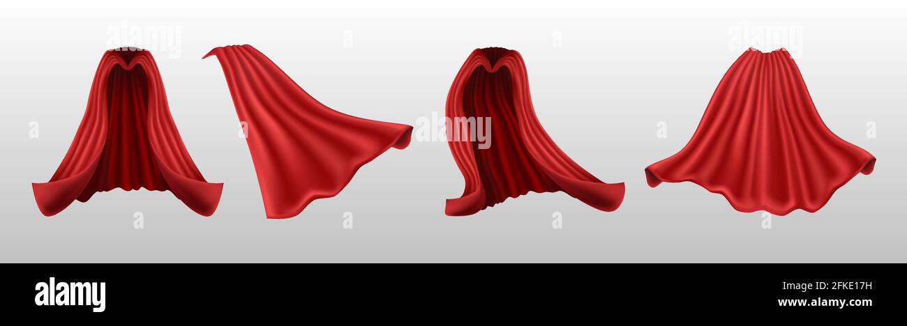 3d realistic vector red cape front and side view and back, isolated on ...