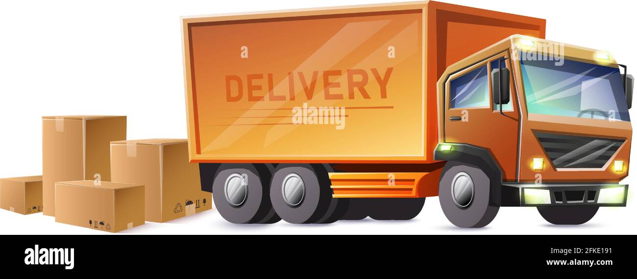 Vector cartoon style delivery track with cardboard boxes Stock Vector ...