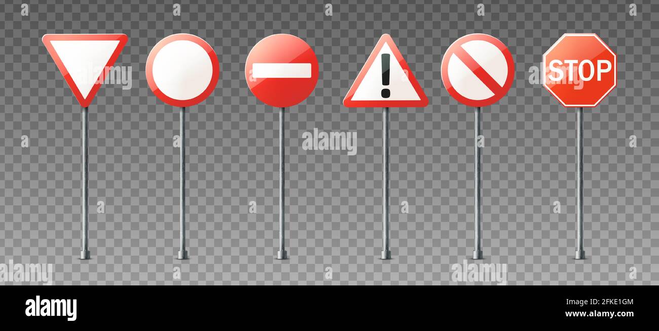 Vector realistic collection of warning and information road signs Stock ...