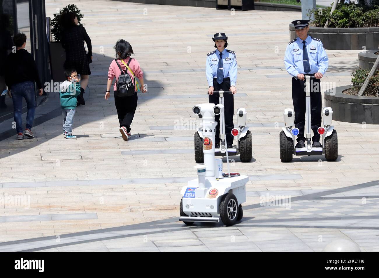 ZHOUSHAN, CHINA - MAY 1, 2021 - A 5G-equipped police robot patrols at ...