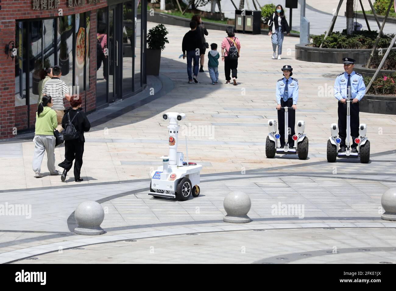 ZHOUSHAN, CHINA - MAY 1, 2021 - A 5G-equipped police robot patrols at ...