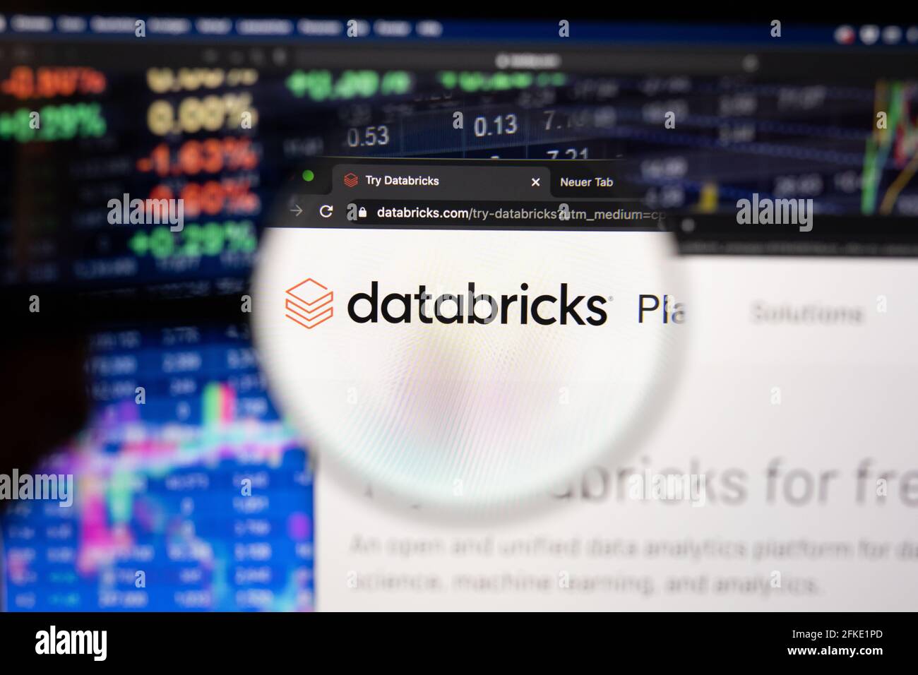 Databricks company logo on a website with blurry stock market ...