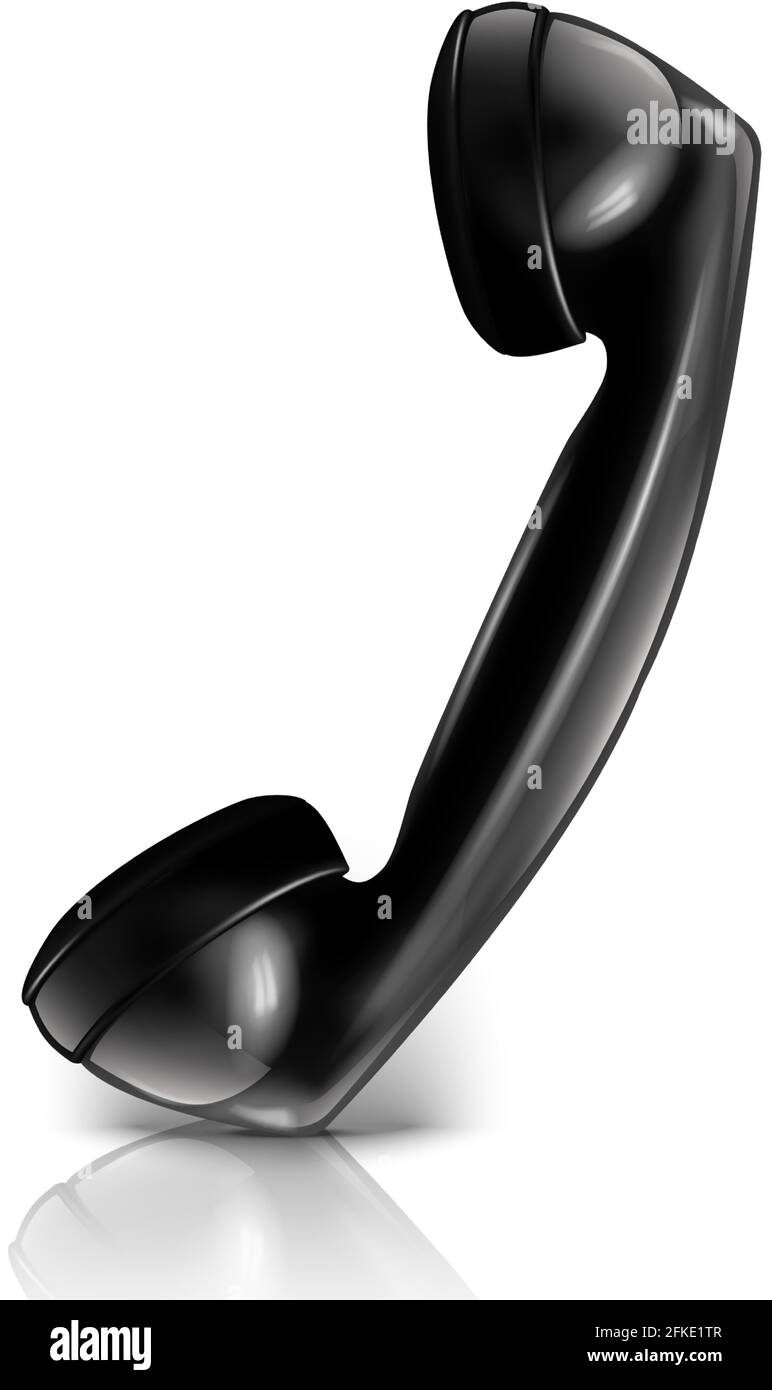 3d realistic vector handset black phone, isolated on white background ...