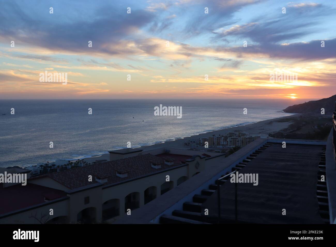 Pacific ocean view down the coastline from a luxury resort in Los Cabos ...