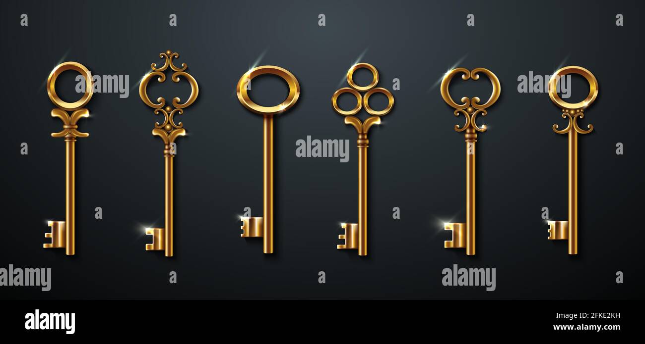 realistic vector collection of golden old vintage keys Stock Vector ...