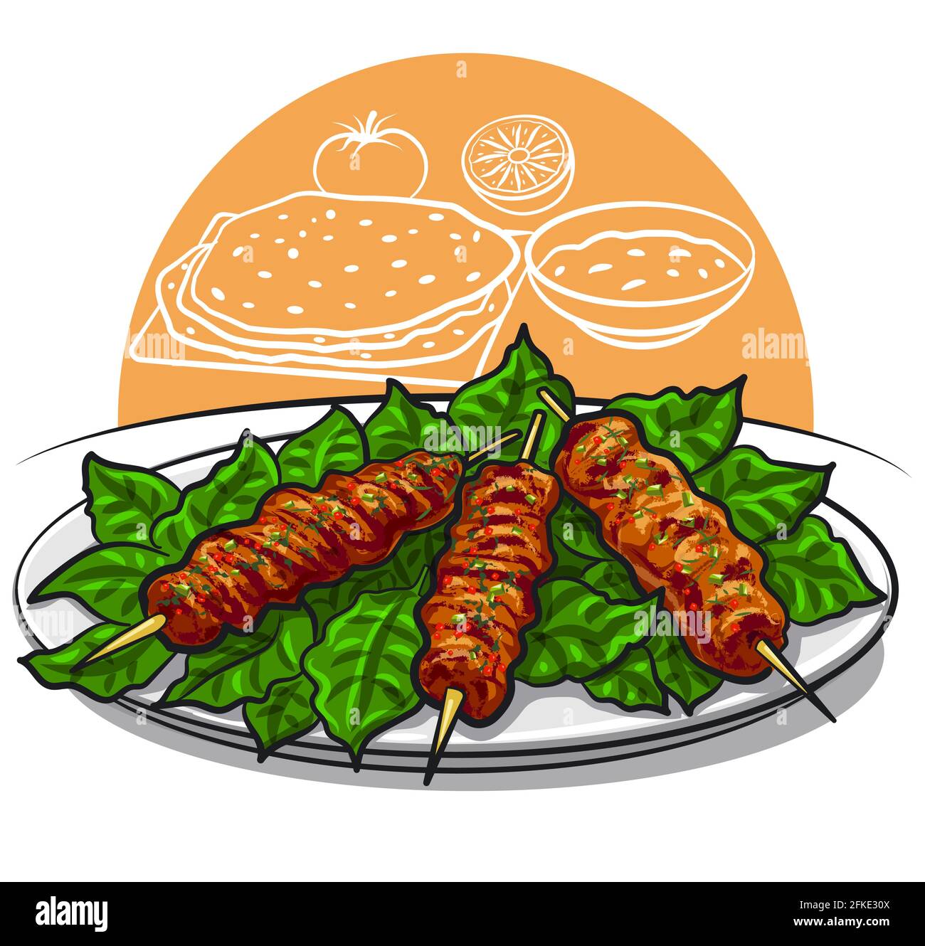 Illustration of the traditional turkish kofta kebab with greens on the ...