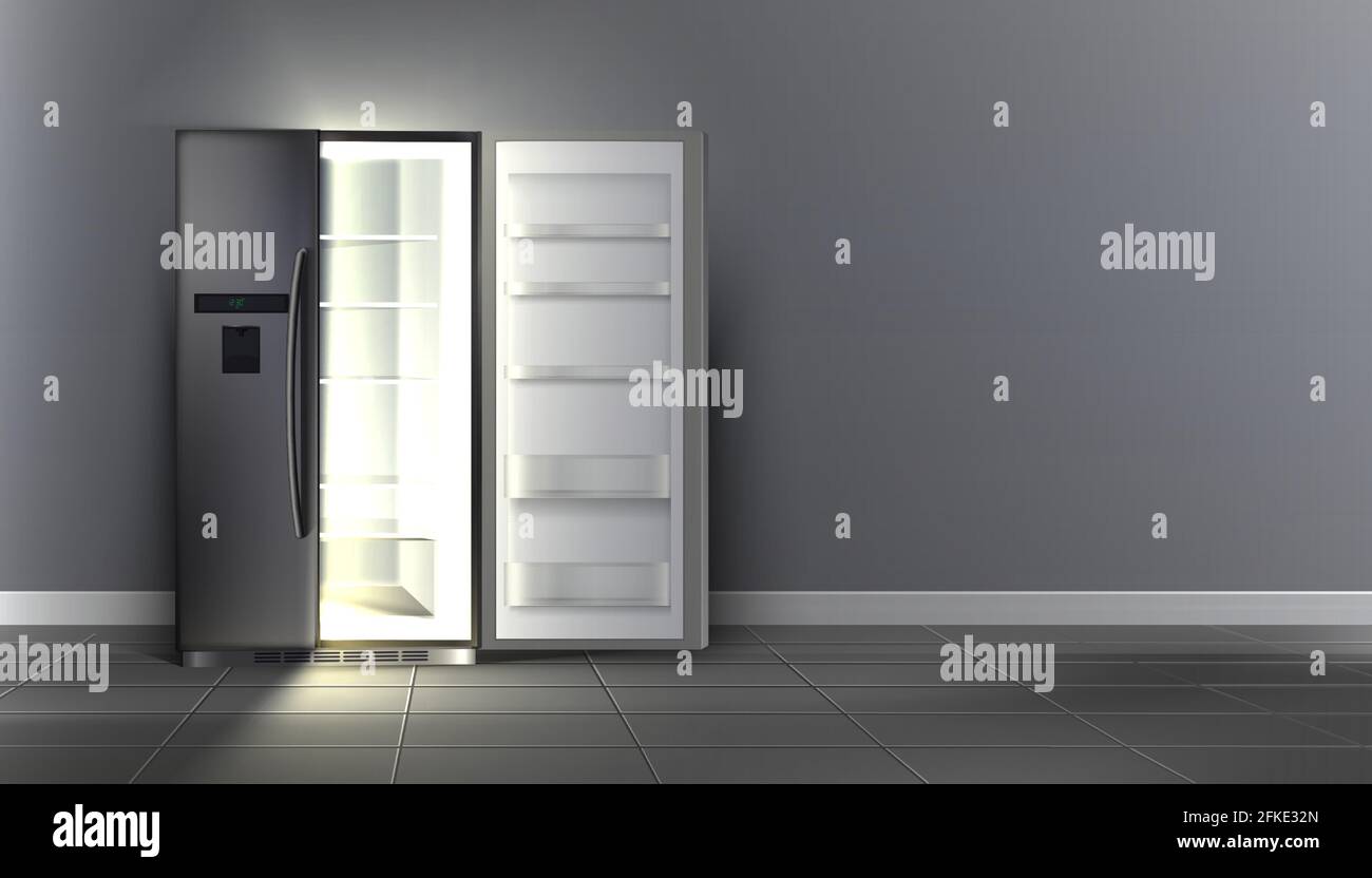 realistic vector open empty fridge with shelves in the room Stock ...