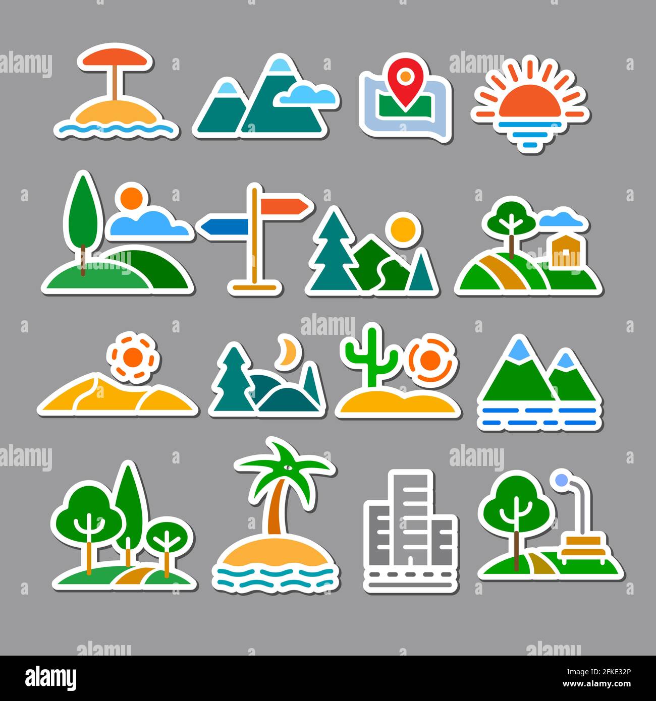 illustration of landscapes and nature stickers and tags set Stock ...