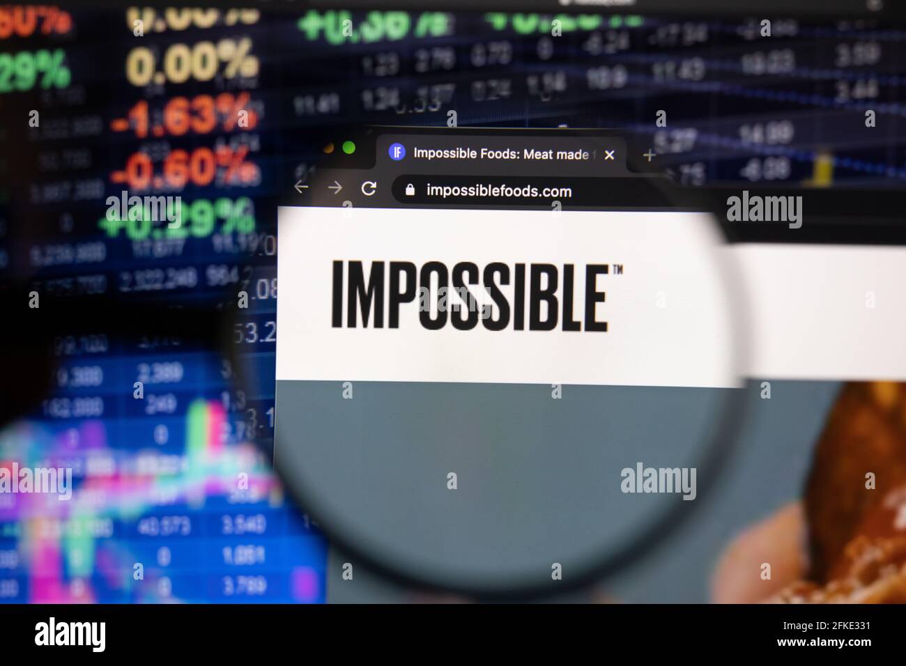 Impossible company logo on a website with blurry stock market ...