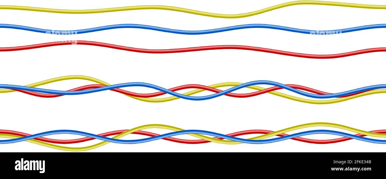 colorful realistic red, blue, yellow electricity cables. Isolated on ...