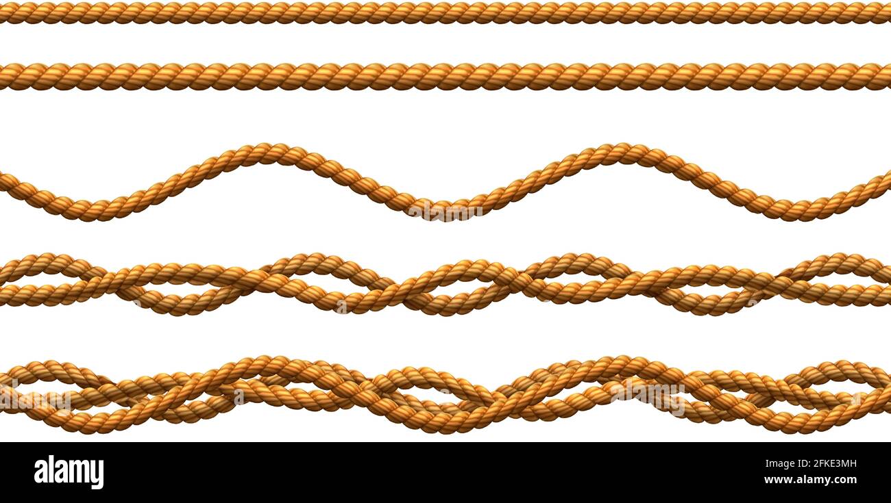realistic vector rope seamless patterns, twisted and wavy cords Stock ...