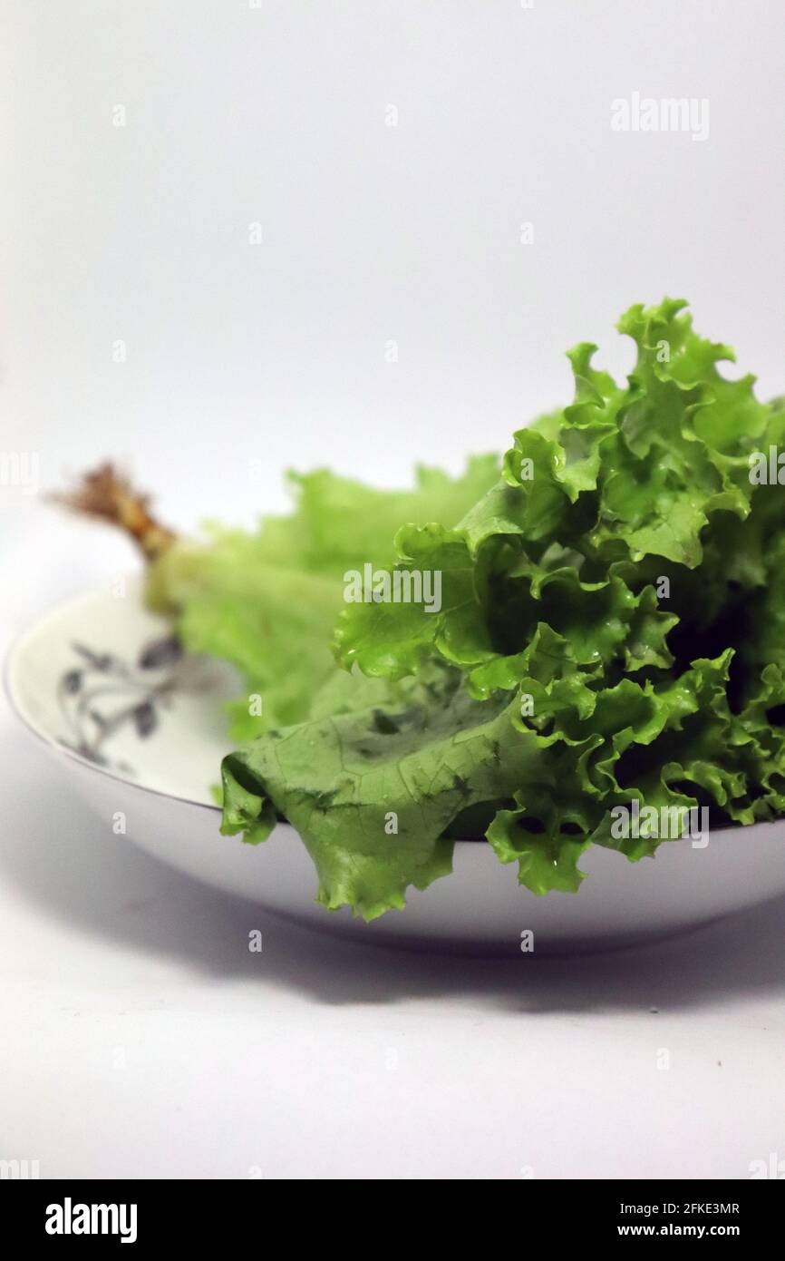 tasty and healthy green colored lettuce leaf on plate Stock Photo - Alamy
