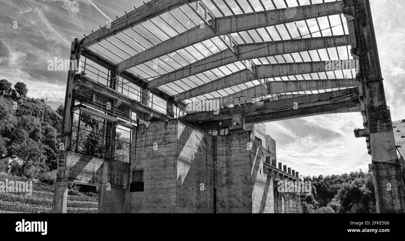 Structure of the old abandoned cement factory at the Parco delle gole ...