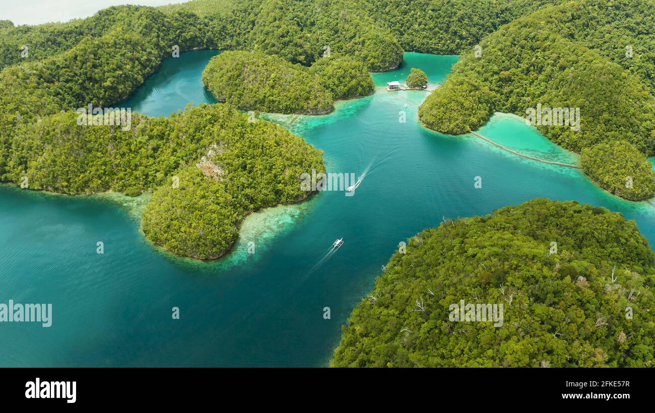 Aerial view of Sugba lagoon. Beautiful landscape with blue sea lagoon ...