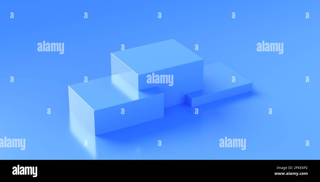 Winners podium empty. Stands set for presentation, Product display blue ...