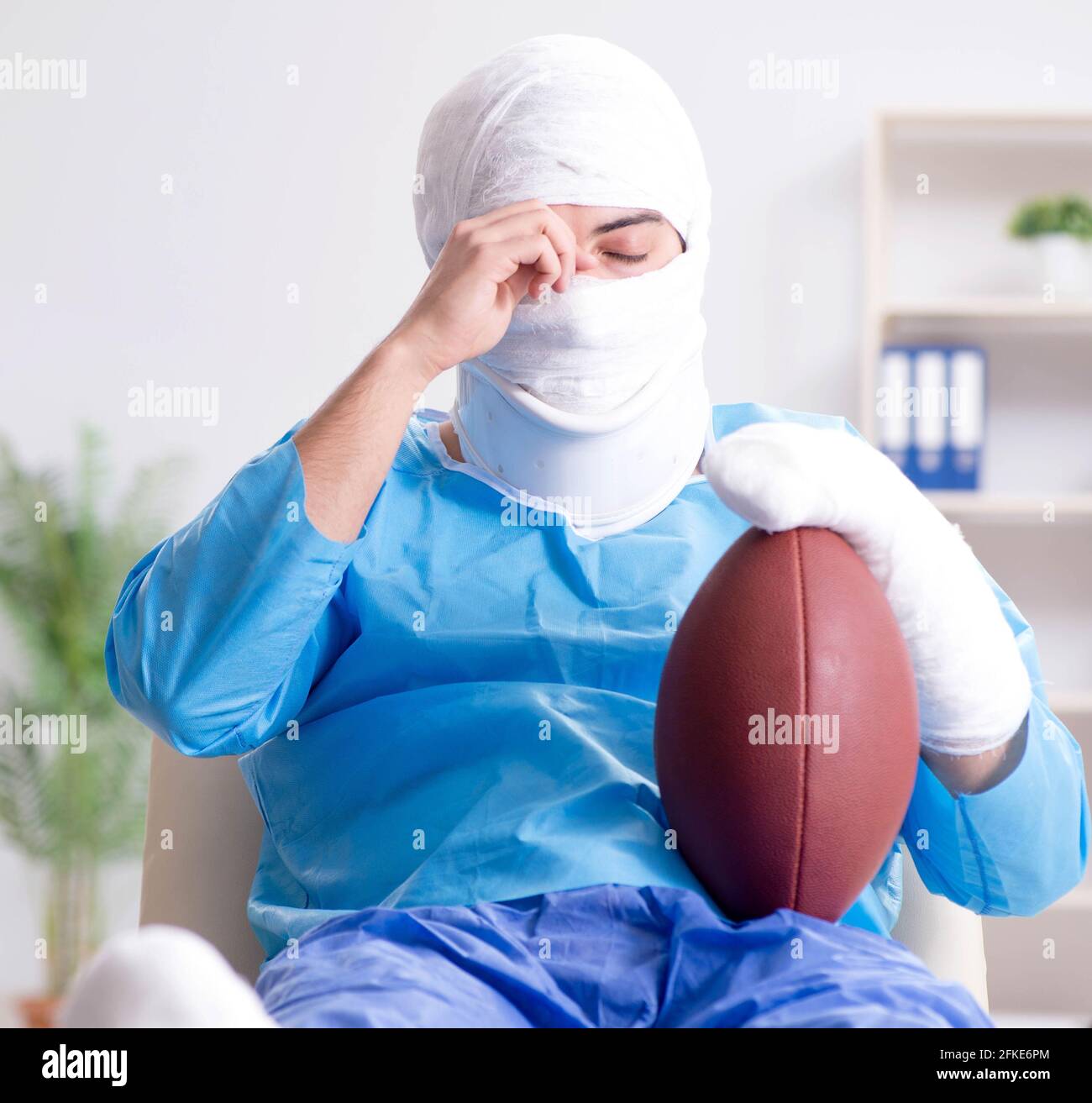 The injured american football player recovering in hospital Stock Photo ...