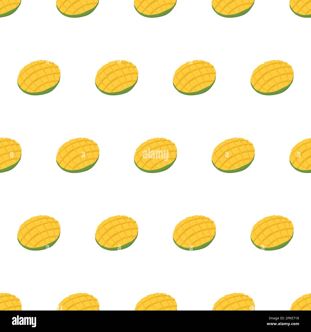 Cartoon seamless pattern with halved green mango on white backdrop ...