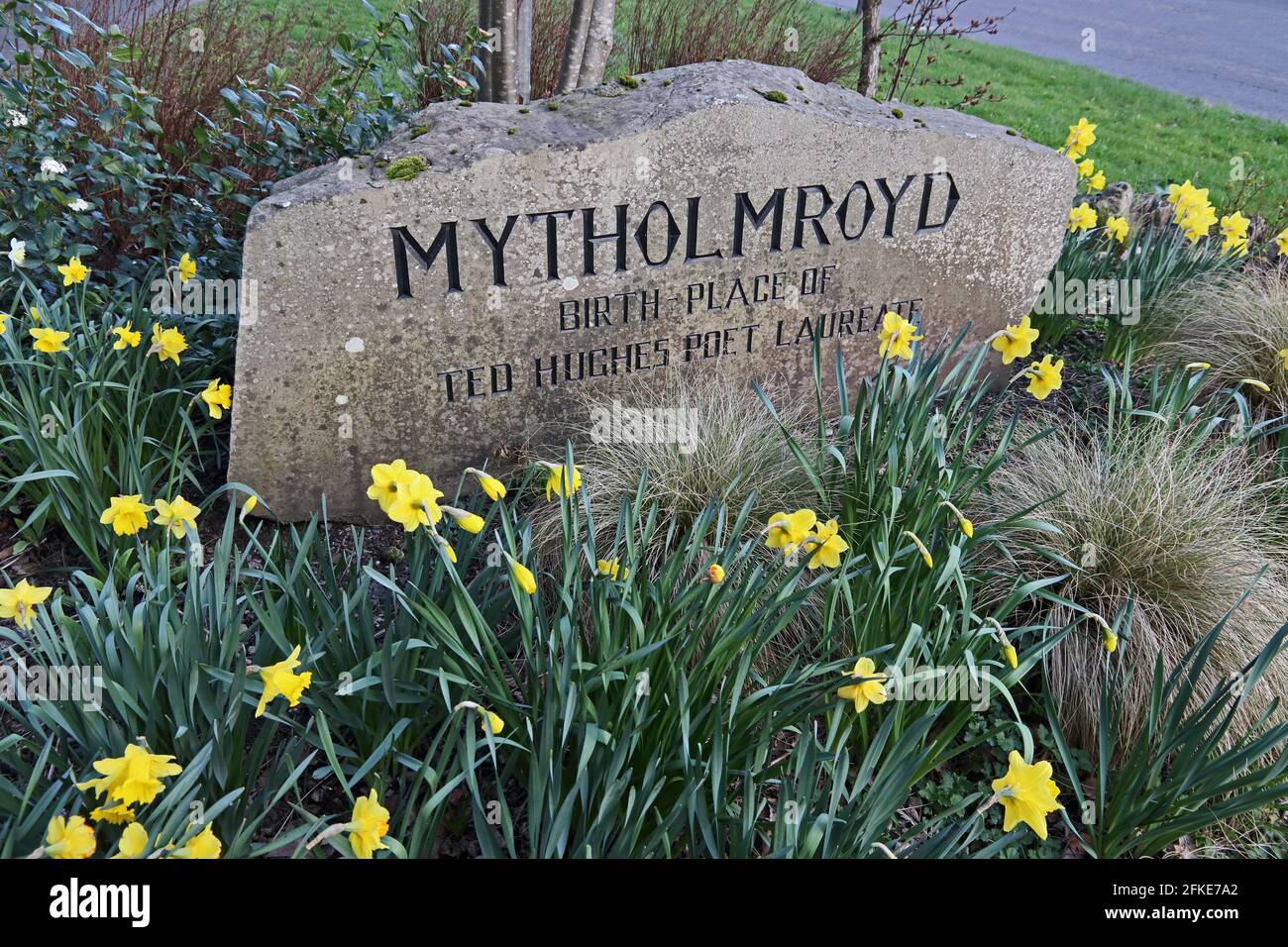 Mytholmroyd sign at entrance to village Stock Photo - Alamy
