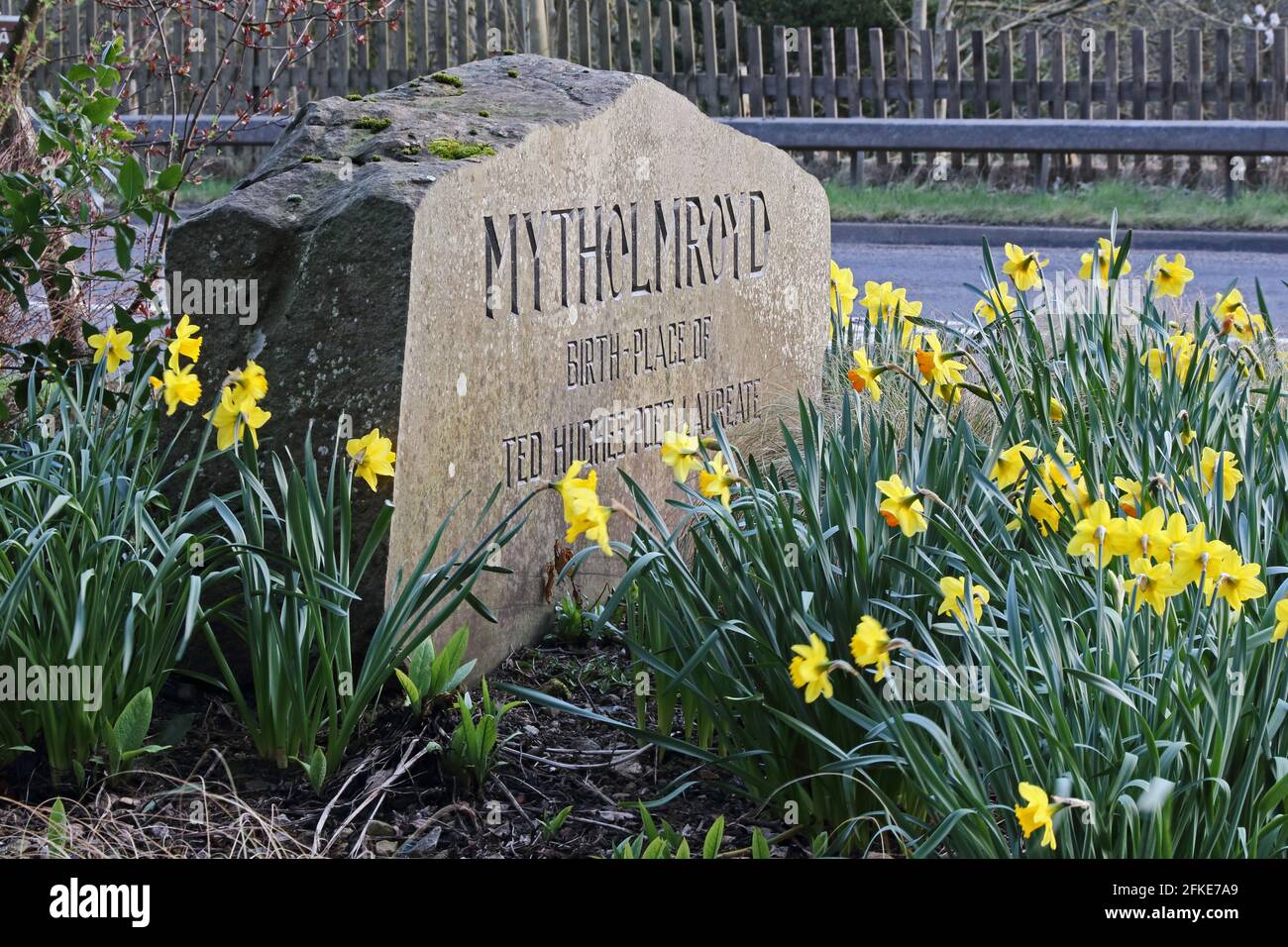 Mytholmroyd sign at entrance to village Stock Photo - Alamy