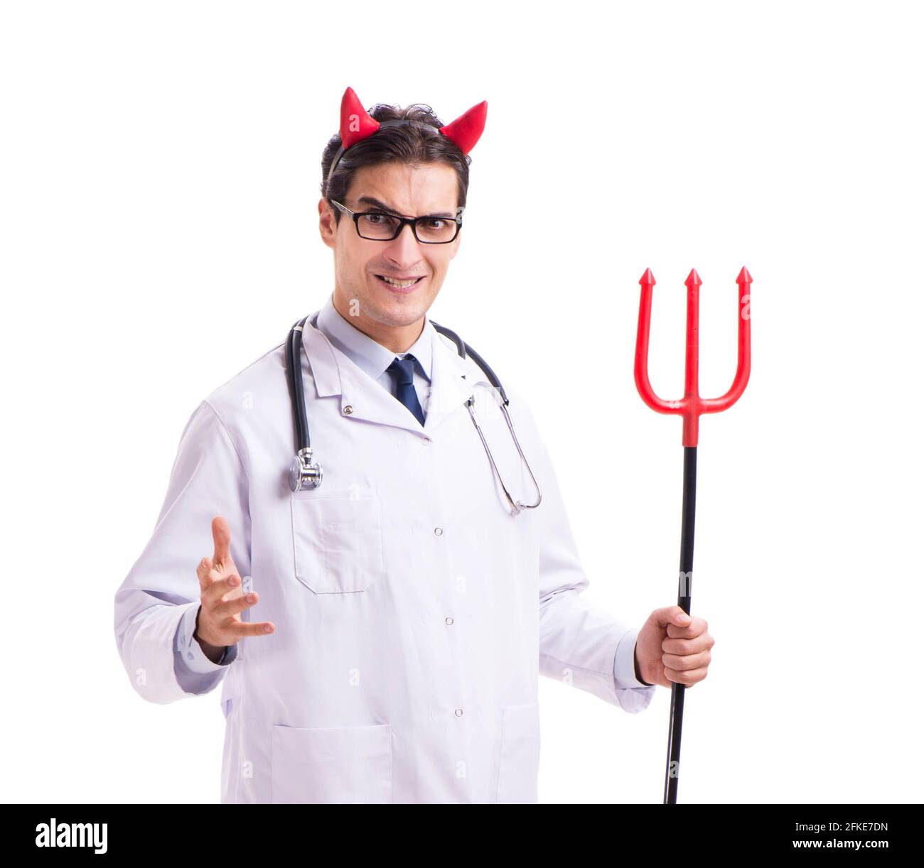 Devil doctor in funny medical concept isolated on white background ...