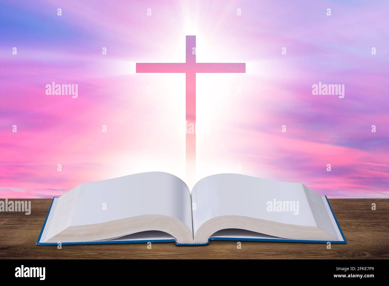Religious concept with the cross and bible book Stock Photo - Alamy