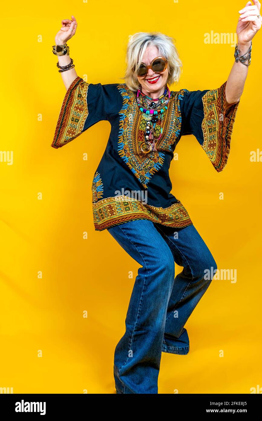 Funny Portrait Of Mature Woman Beautiful Lady Have Fun Dressed With