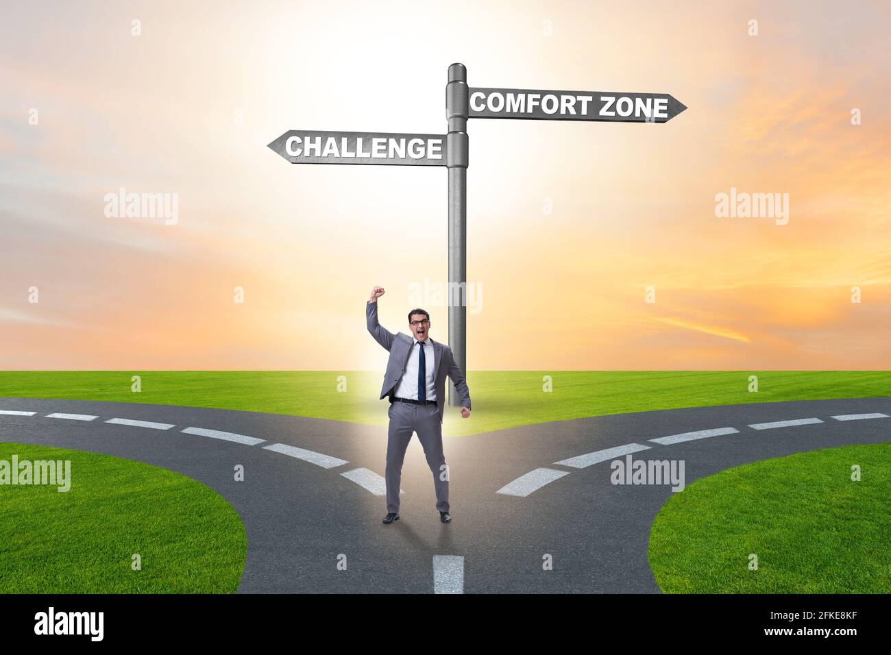 Businessman choosing between leaving the comfort zone or not Stock ...