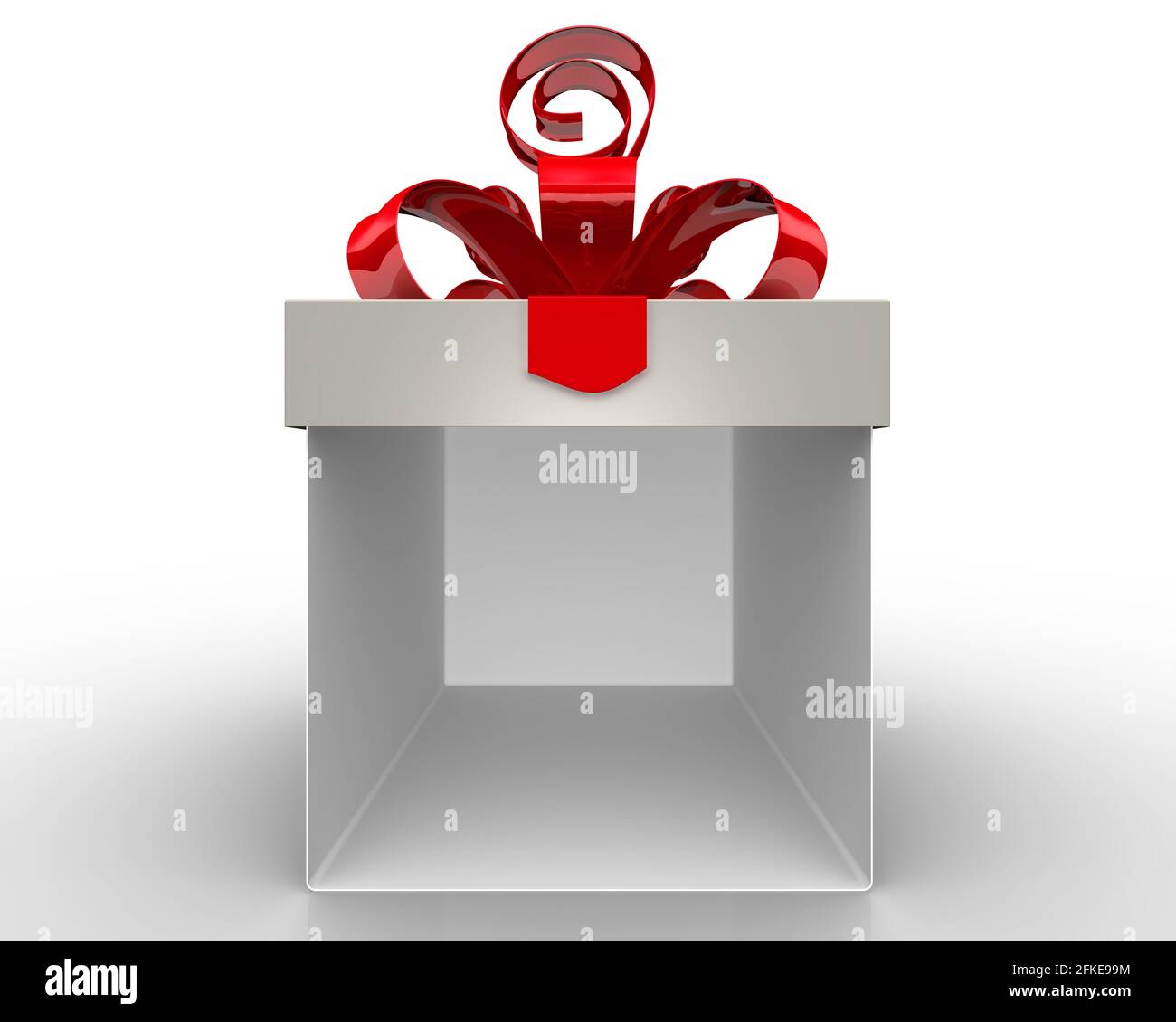 One open gift box. An empty open gift box with red ribbon lies on a ...