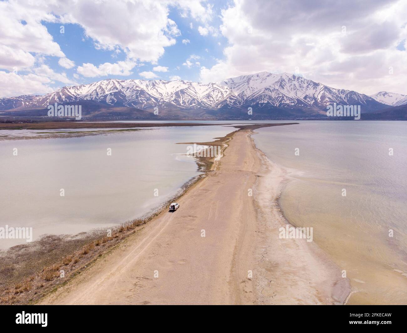 Thin Sandy Spit Coastline in Van Golu lake. Van is the largest lake in ...