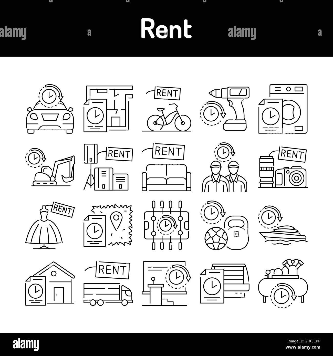 Rent line icons set. Isolated vector element. Outline pictograms for ...