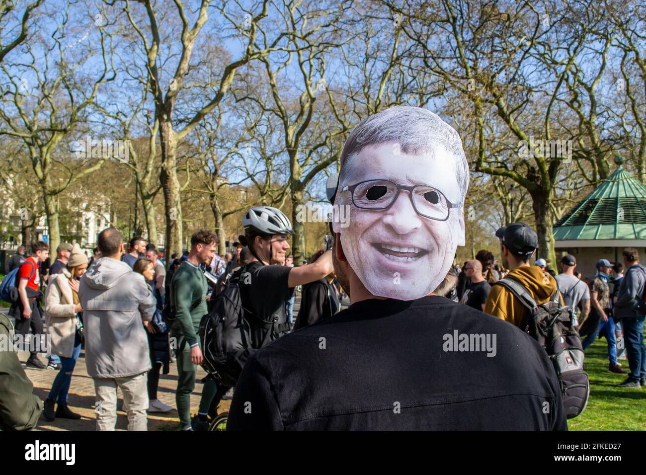 HYDE PARK, LONDON, ENGLAND- 24 April 2021: Protester wearing a Bill ...