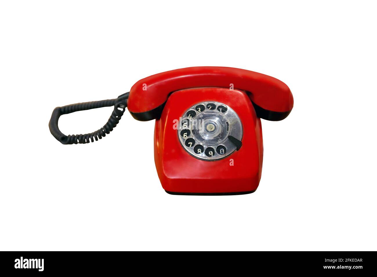 Red vintage phone on isolated white background Stock Photo - Alamy