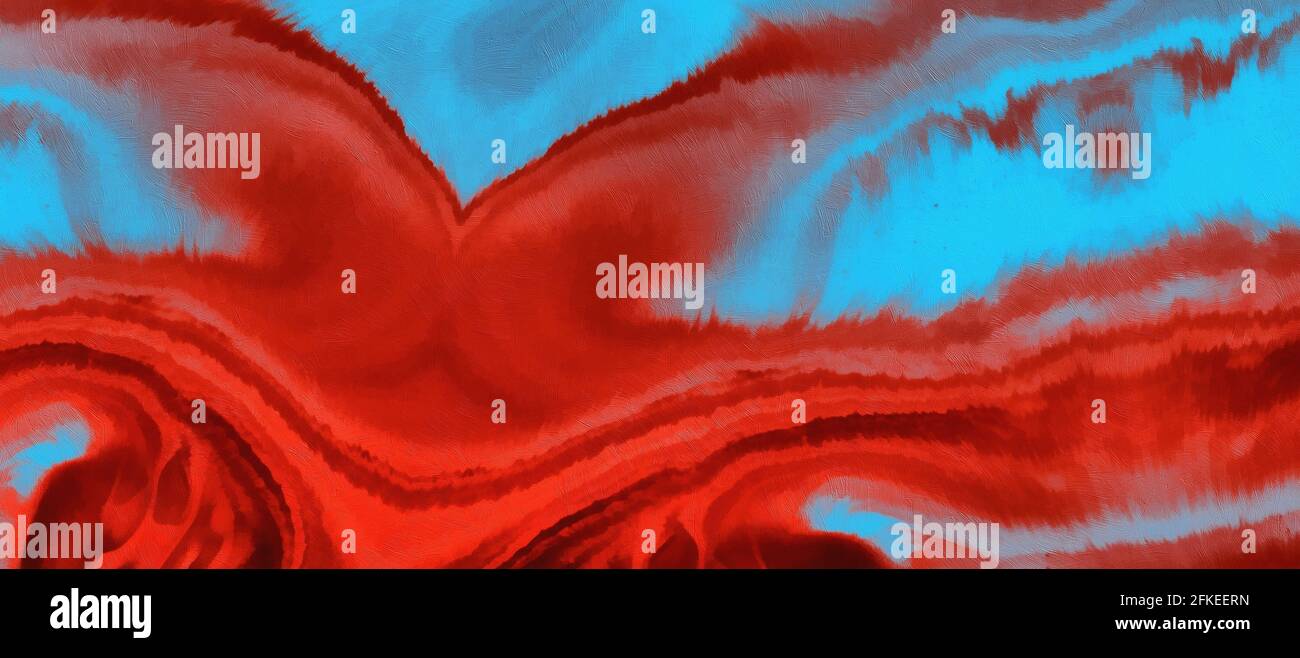 Layers of red and blue paint. Wide panoramic view. Psychedelic ...