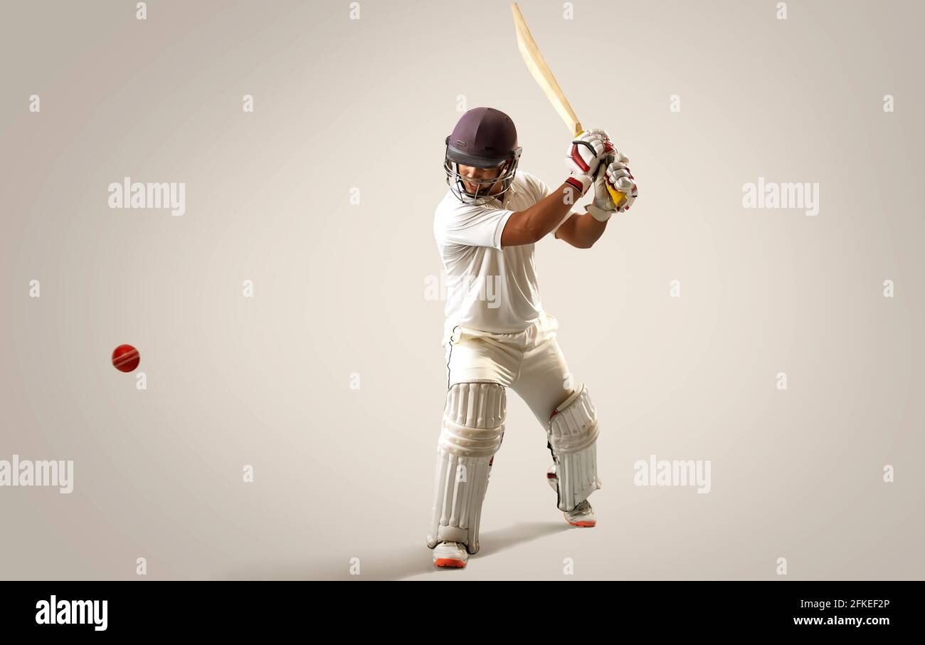 Cricketer, batsman hitting a shot Stock Photo - Alamy