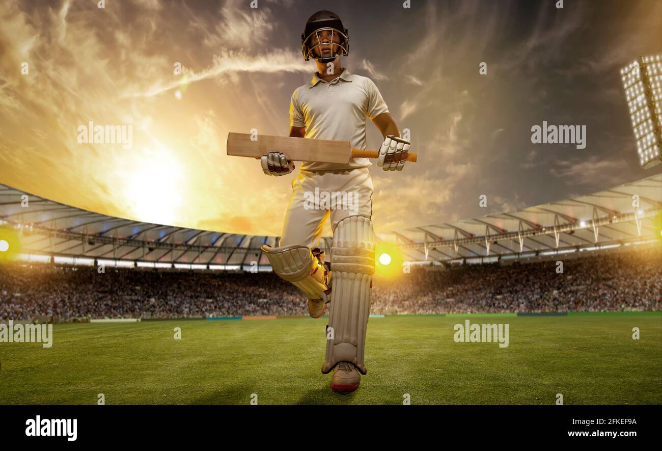 Cricketer, Batsman walking in to the field during a match Stock Photo ...