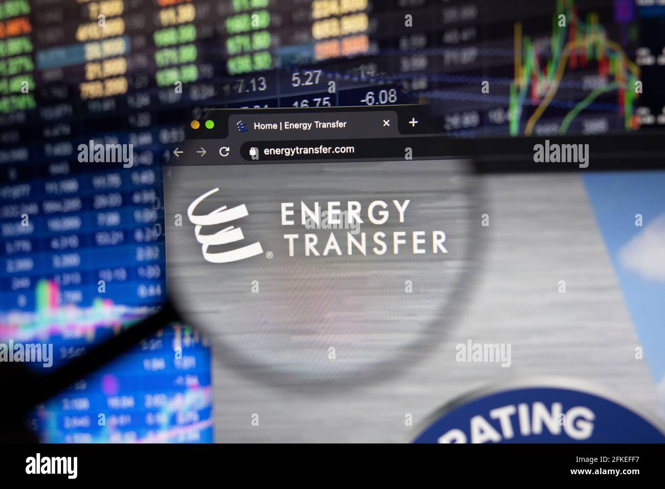 Energy Transfer Partners company logo on a website with blurry stock ...