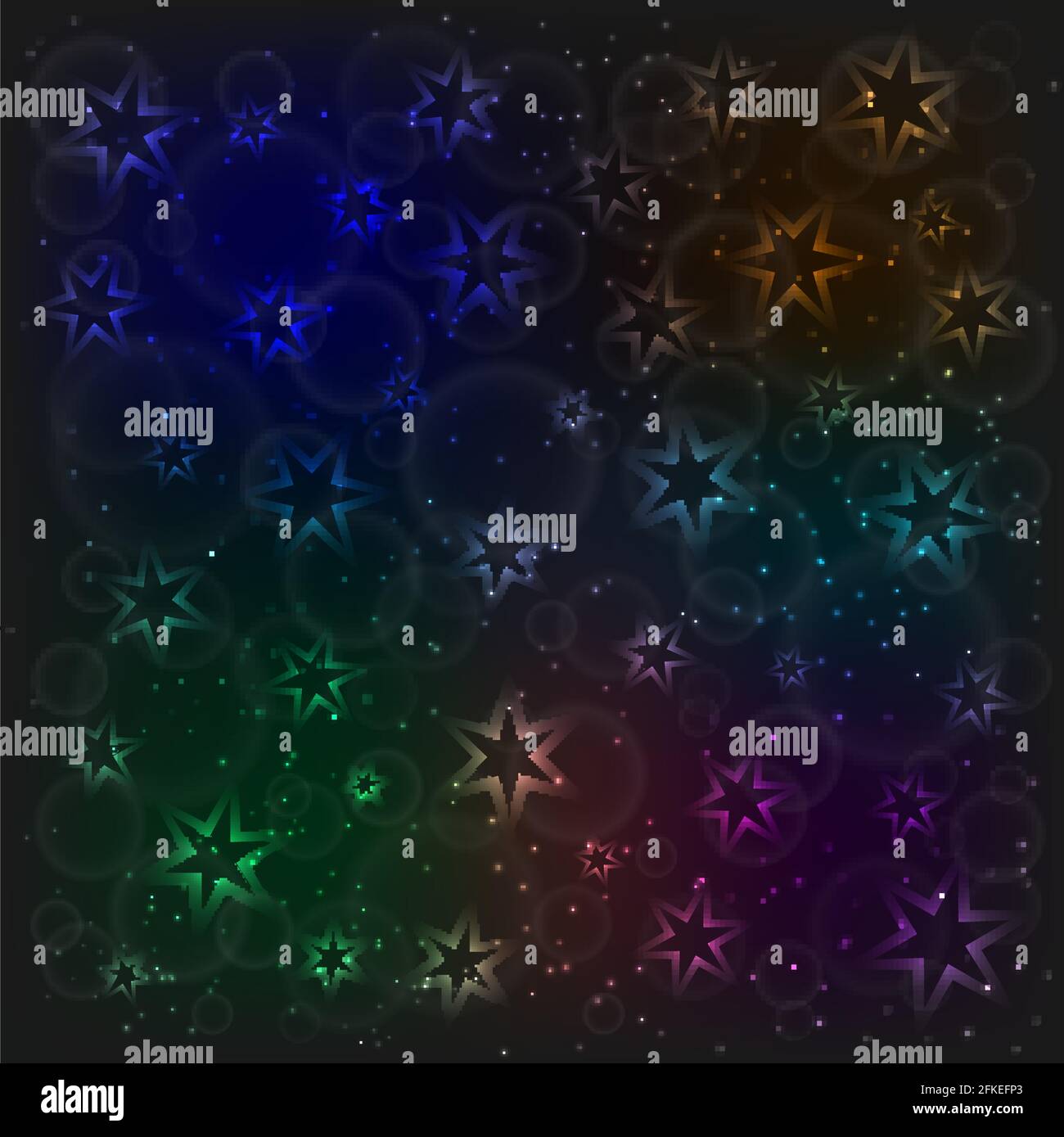 The magic rainbow pattern with glowing neon stars, bubblies and ...
