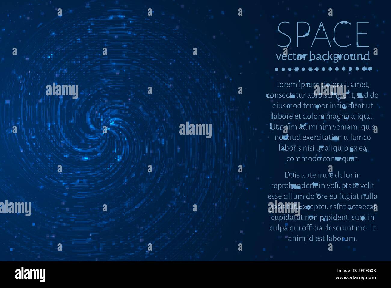 Dark blue wavy space background. Glowing spiral cosmic banner with ...