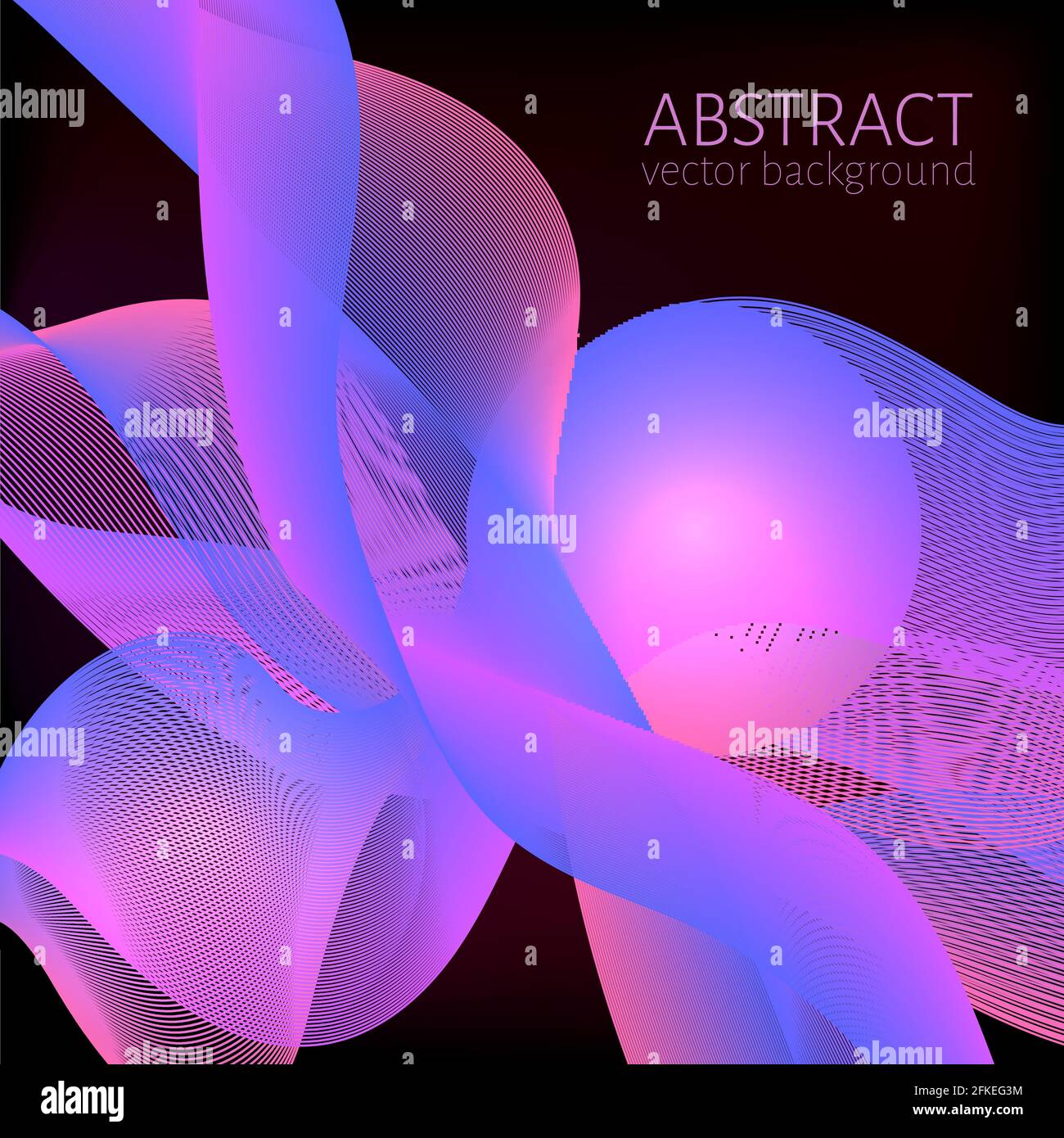 Colorful bright wavy lines on a dark background. Abstract wave backdrop ...