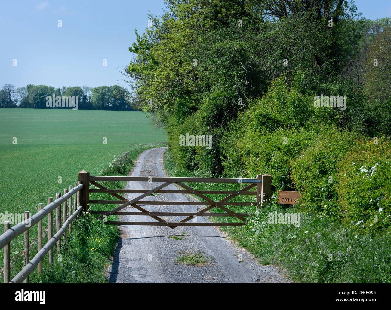 Closed five bar gate across entrance to farm road Stock Photo - Alamy