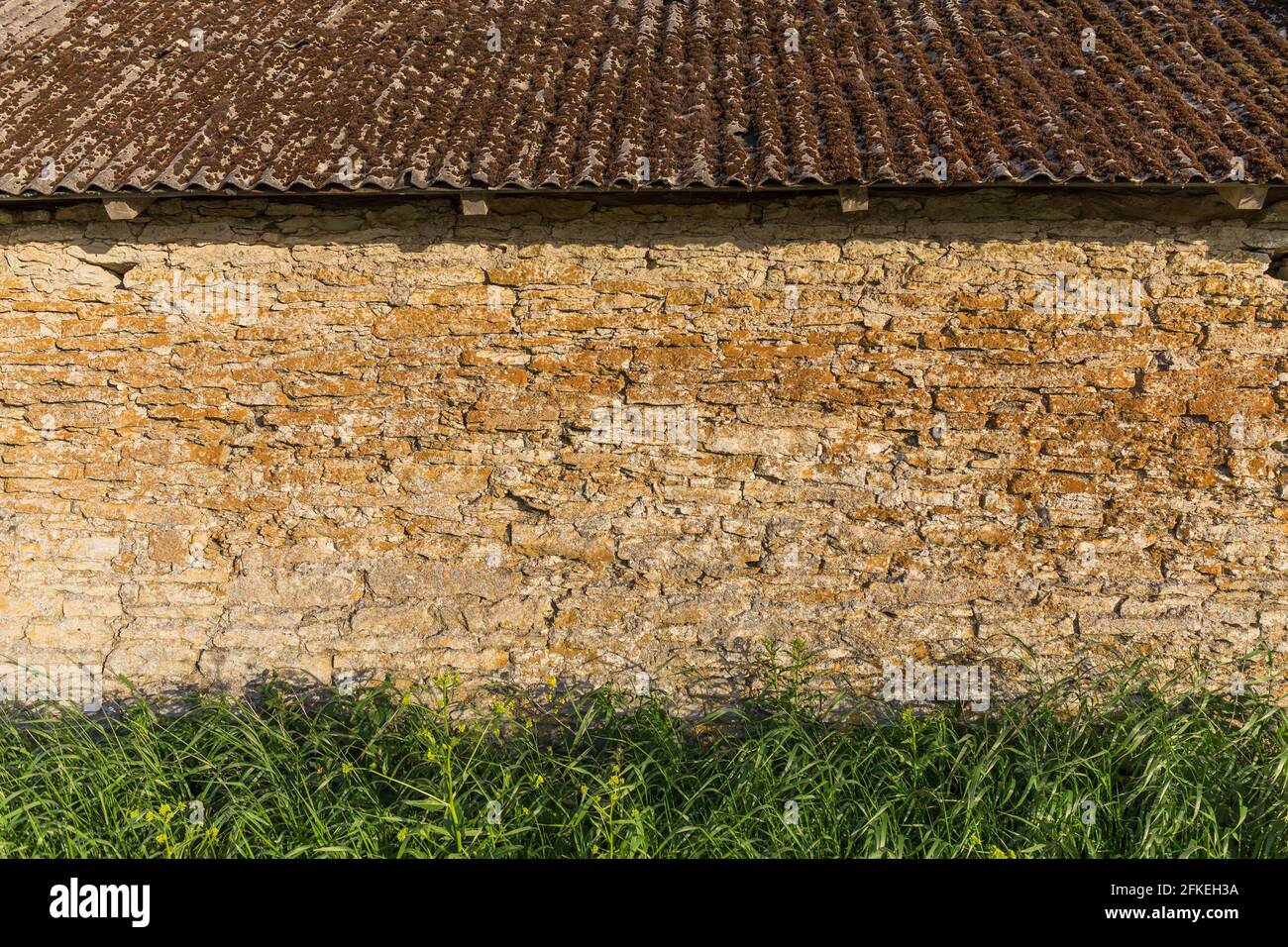stone wall with grass foreground at sunset Stock Photo - Alamy